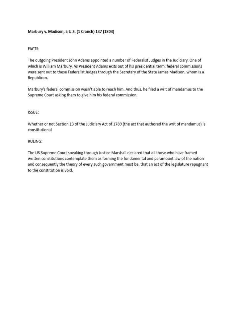 Marbury v. Madison (Short) | PDF