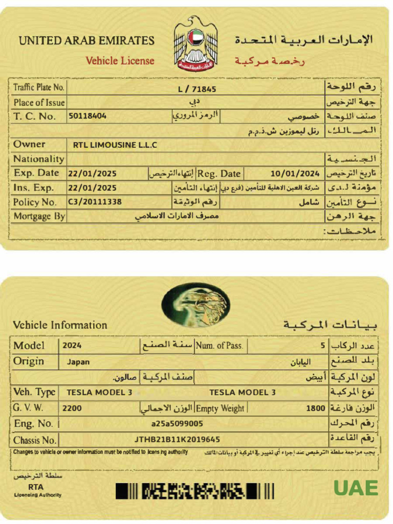 United Arab Emirates: Vehicle License | PDF | Vehicles