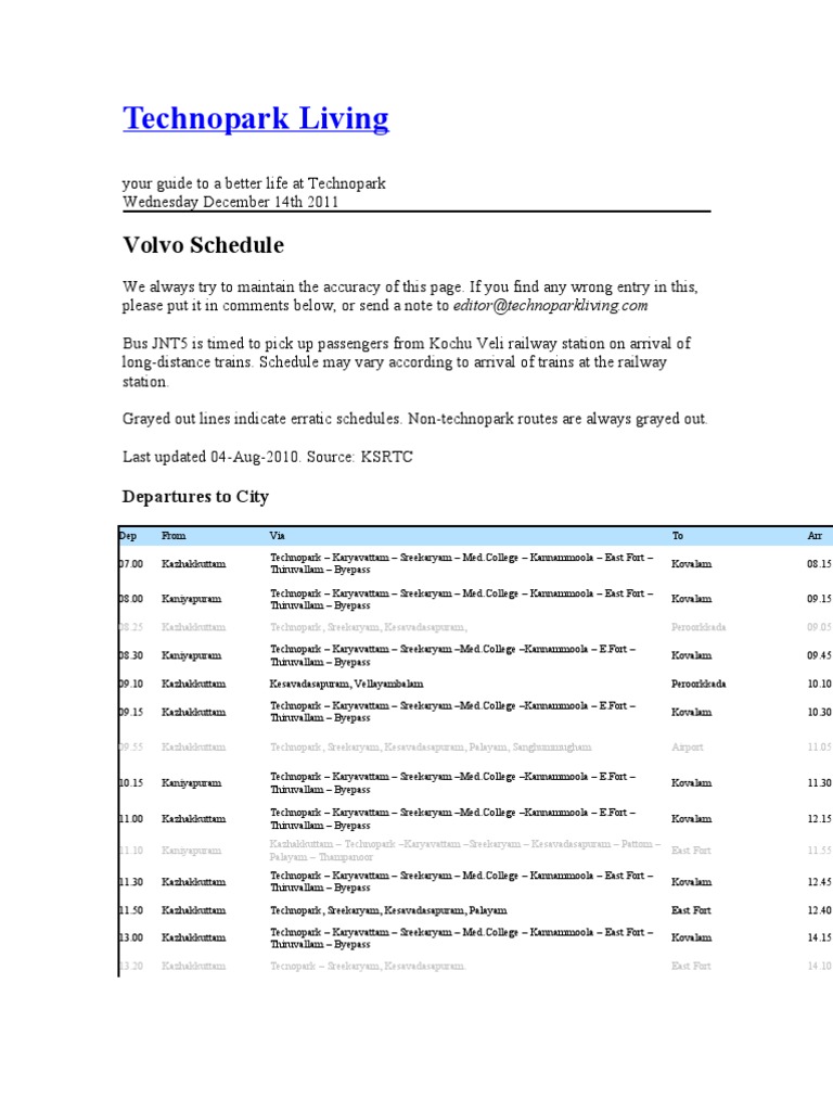 Technopark Bus Schedule Guide | PDF | Bus Transport | Transport ...