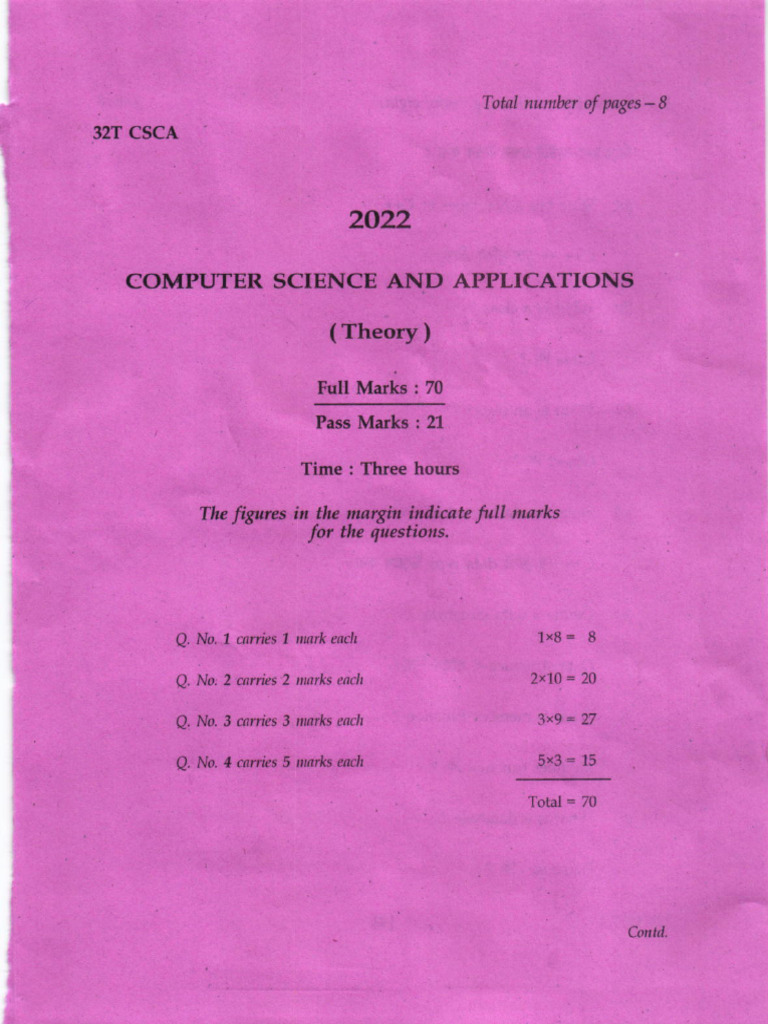 CSCA-Question-Paper-for-H-S-Final-Examination-2022 | PDF