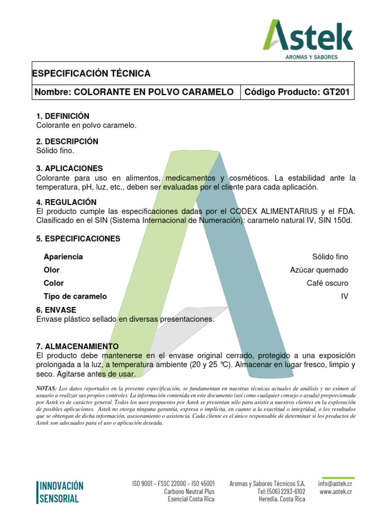 Colorante en Polvo Caramelo: Especificaciones | PDF | Caramelo