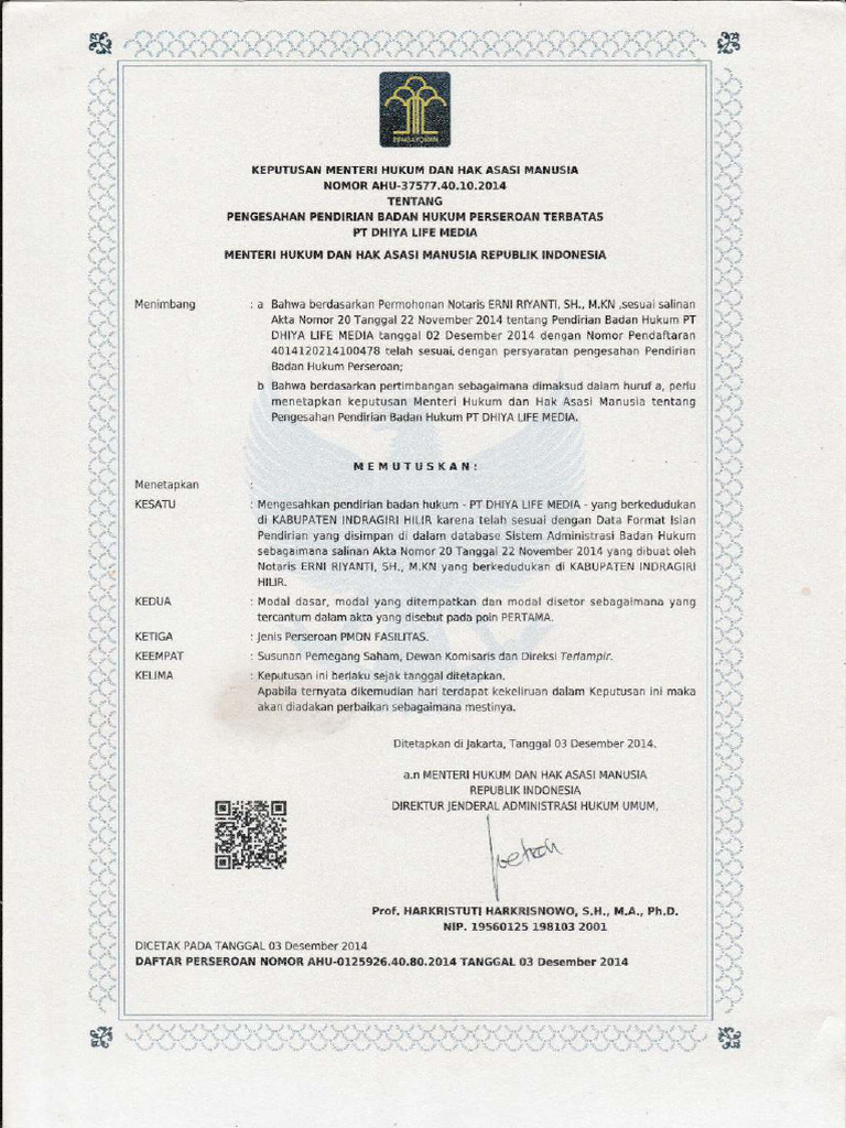 SK Menkumham Dhiya Life Media | PDF