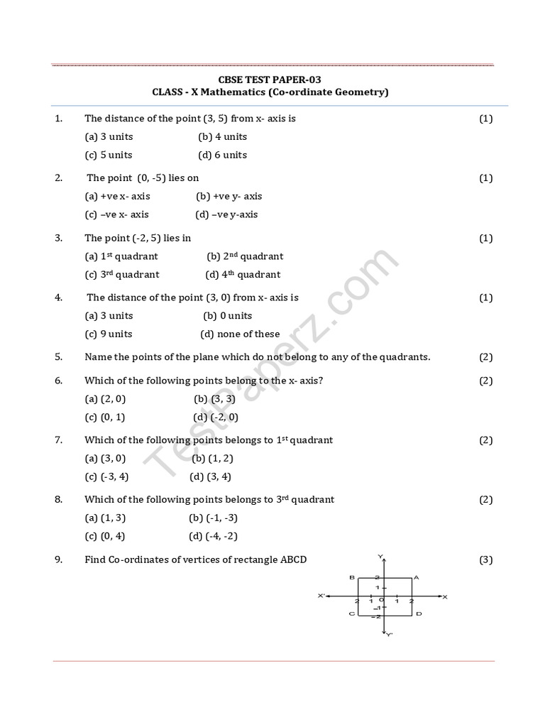 Coordinate Geometry Imp Questions Paper 3 | PDF | Cartesian Coordinate ...
