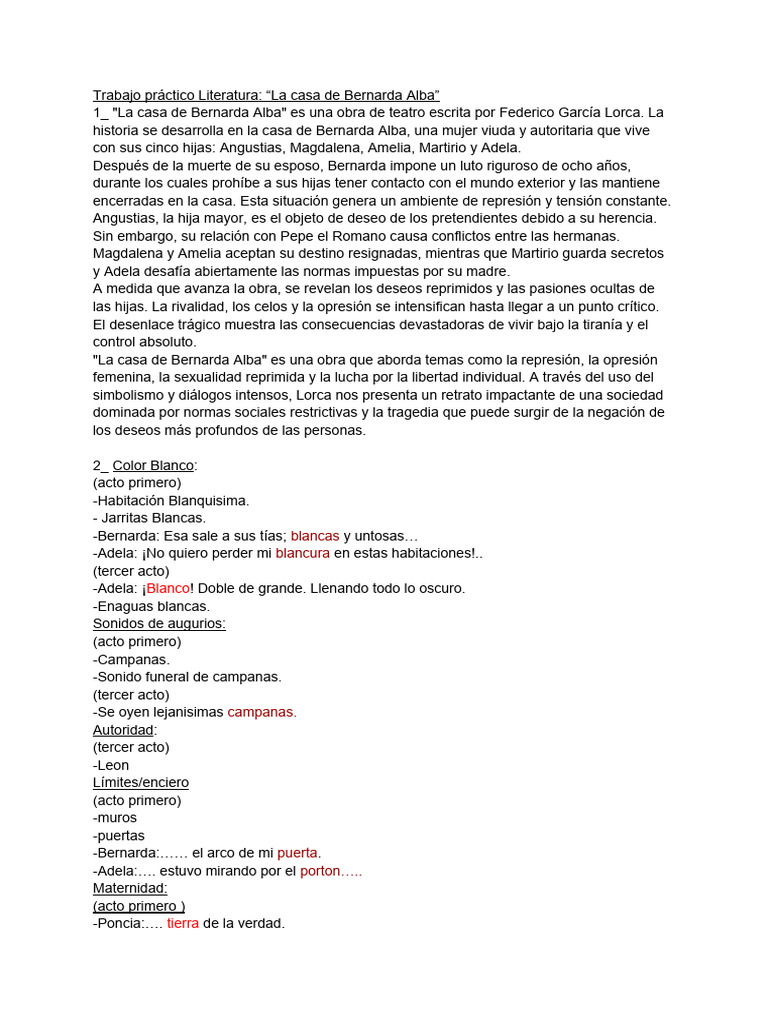 Literatura, La Casa de Bernarda Alba | PDF | Federico García Lorca