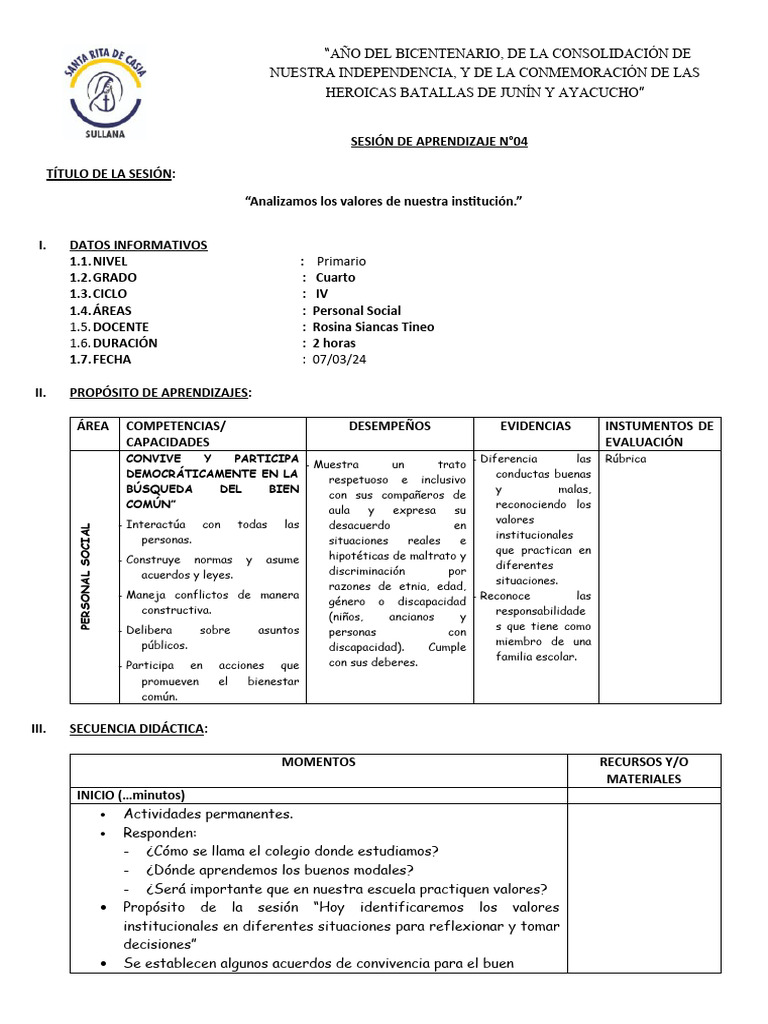 Formato de Sesión de Aprendizaje | PDF | Aprendizaje | Modificación de comportamiento