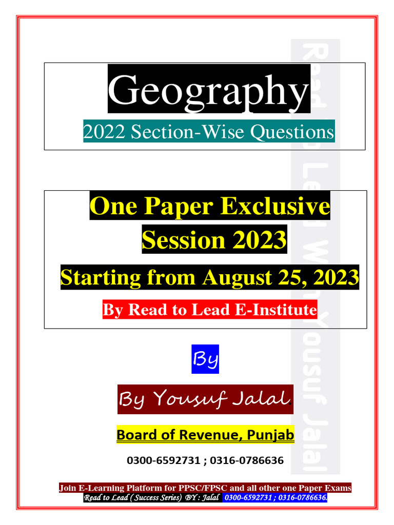 Geography PPSC 2022 Questions by Yousuf Jalal | PDF | Indus River ...