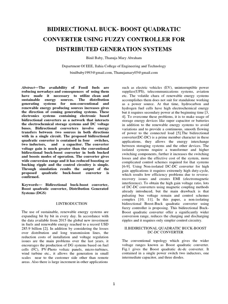 Bidirectional Buck-Boost Quadratic Converter Using Fuzzy Controller For ...