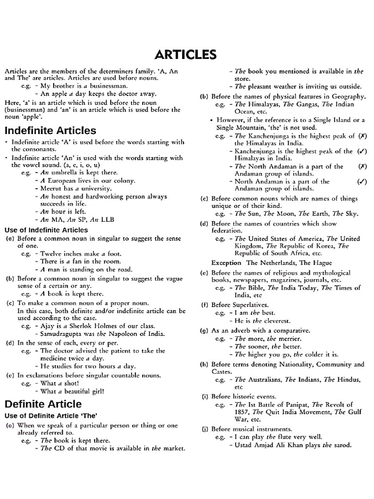 Articles Based Spotting Errors - English Grammar | PDF