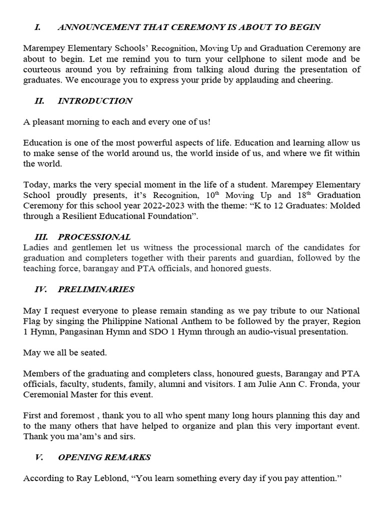 Moving Up and Graduation Script | PDF | Career & Growth | Wellness