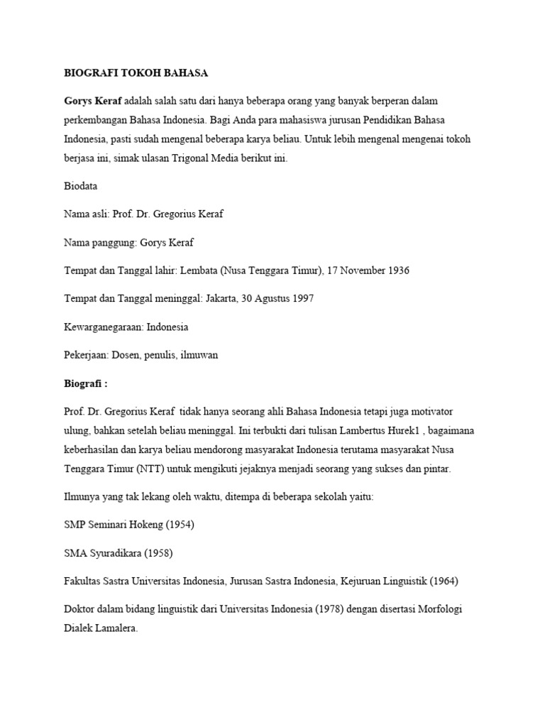 Biografi Gorys Keraf, Tokoh Bahasa Indonesia | PDF