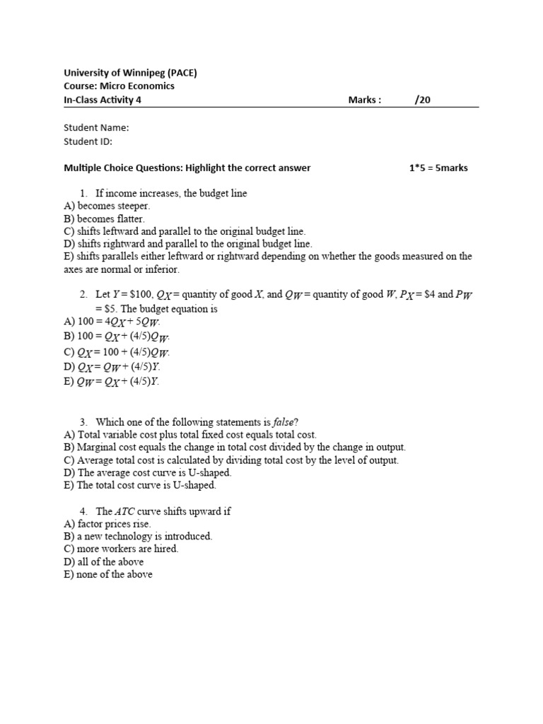 Microeconomics In-Class Activity Guide | PDF | Economics | Economies