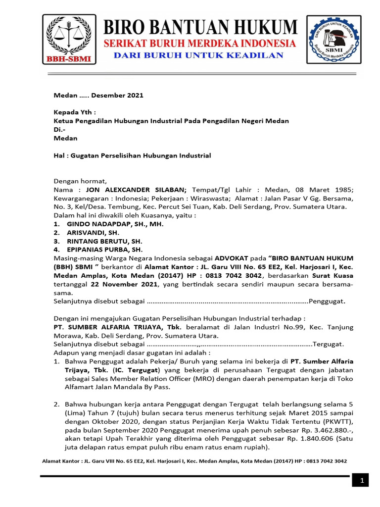 Gugatan Hubungan Industrial Jon Silaban | PDF | Bisnis | Pengelolaan ...