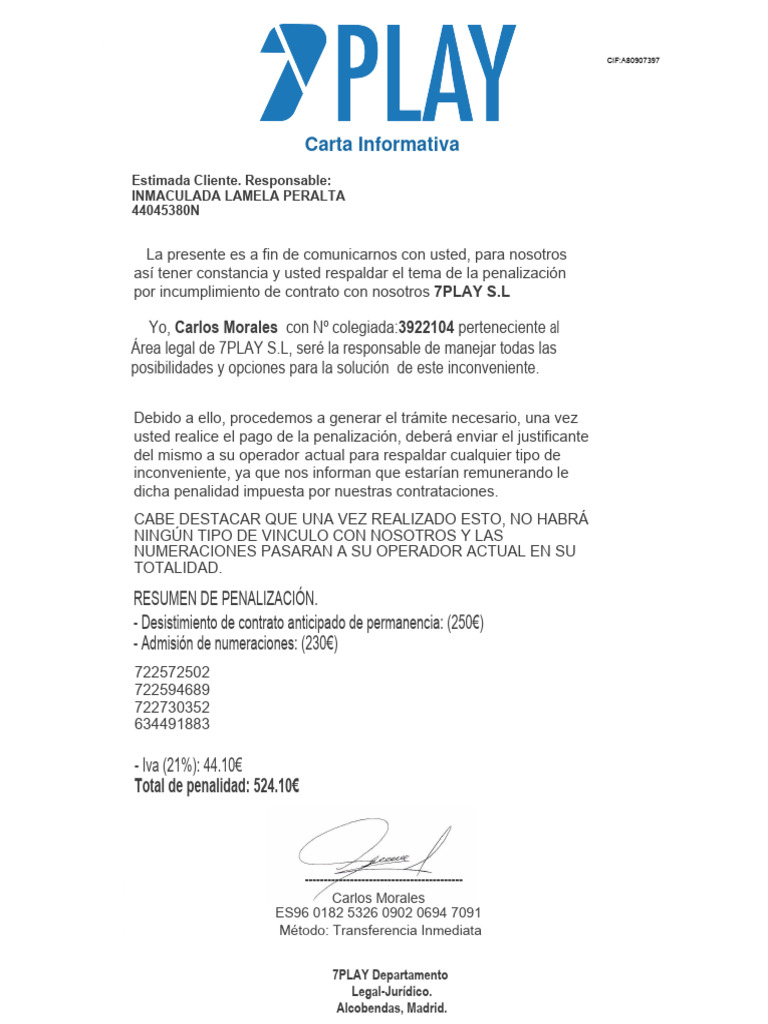 Carta Informativa 7PLAY | PDF
