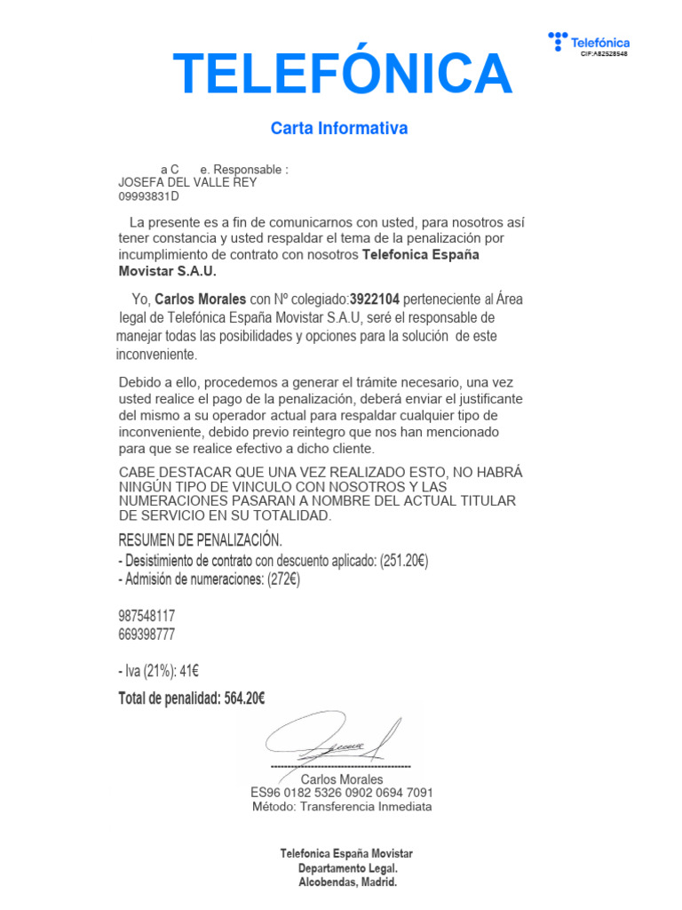 Carta Informativa Telefonica España Movistar R131209-20 | PDF
