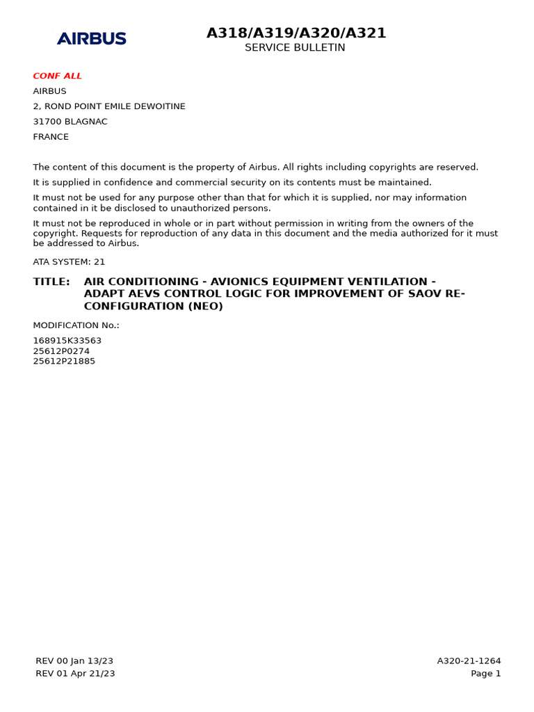 A318/A319/A320/A321: Service Bulletin | PDF | Aviation | Aircraft
