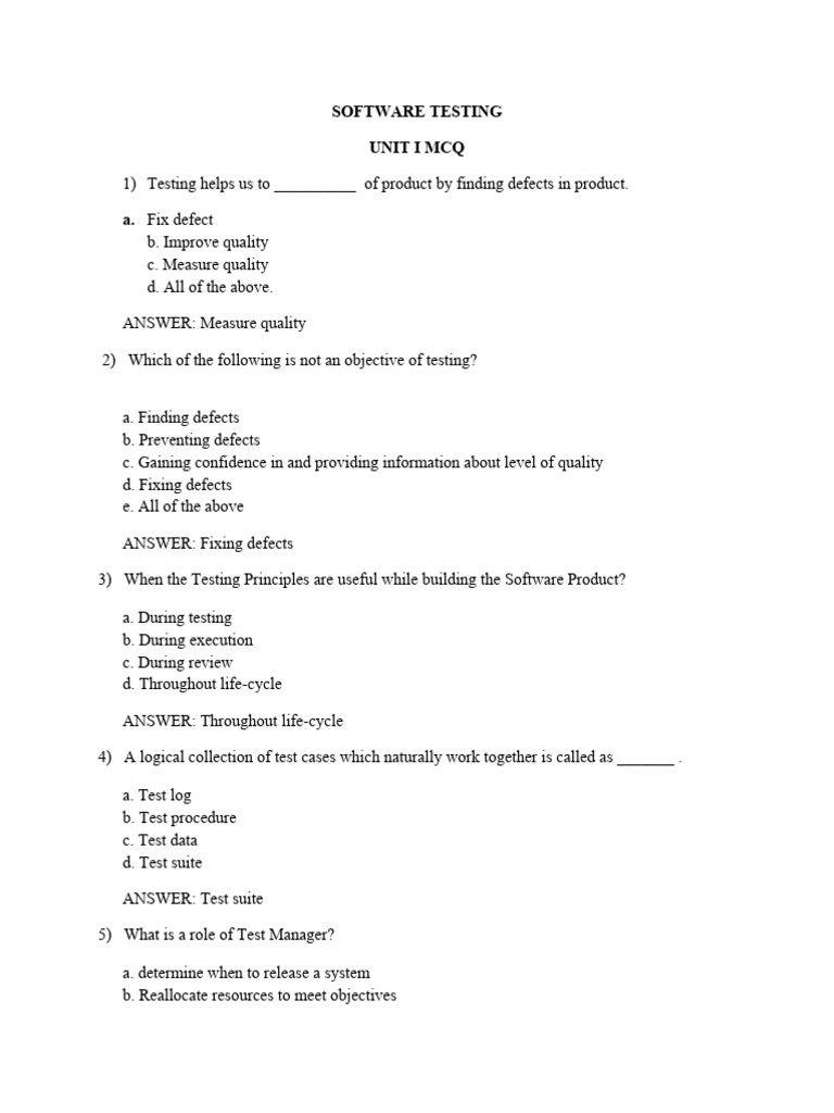 St Unit I Mcq Pdf Software Testing Software Bug 4273