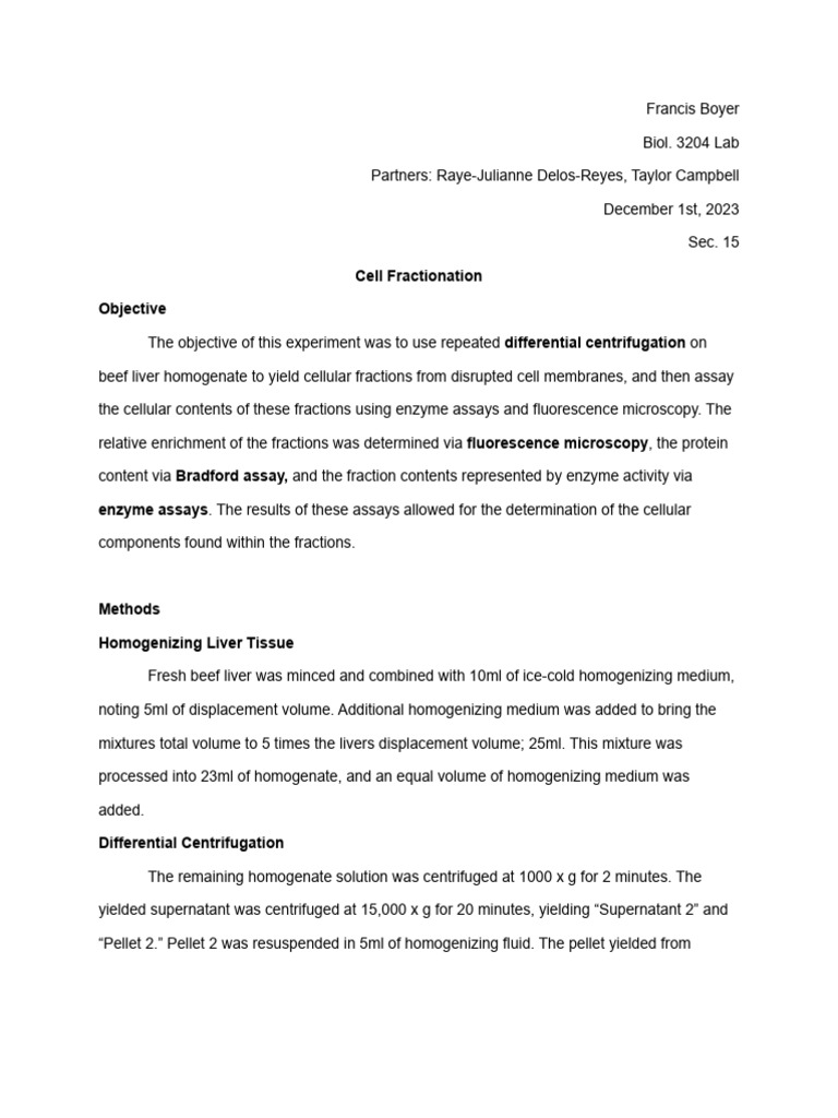 Cell Fractionation Lab Report - WIP | PDF | Centrifugation | Buffer ...