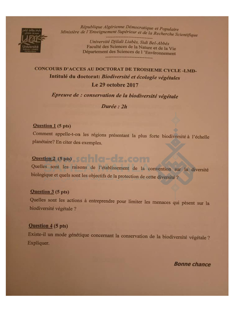 3 Sujets Des Concours Daccès Au Doctorat en Biologie Environnement | PDF