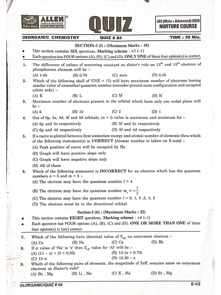 Chem Quiz 4 | PDF