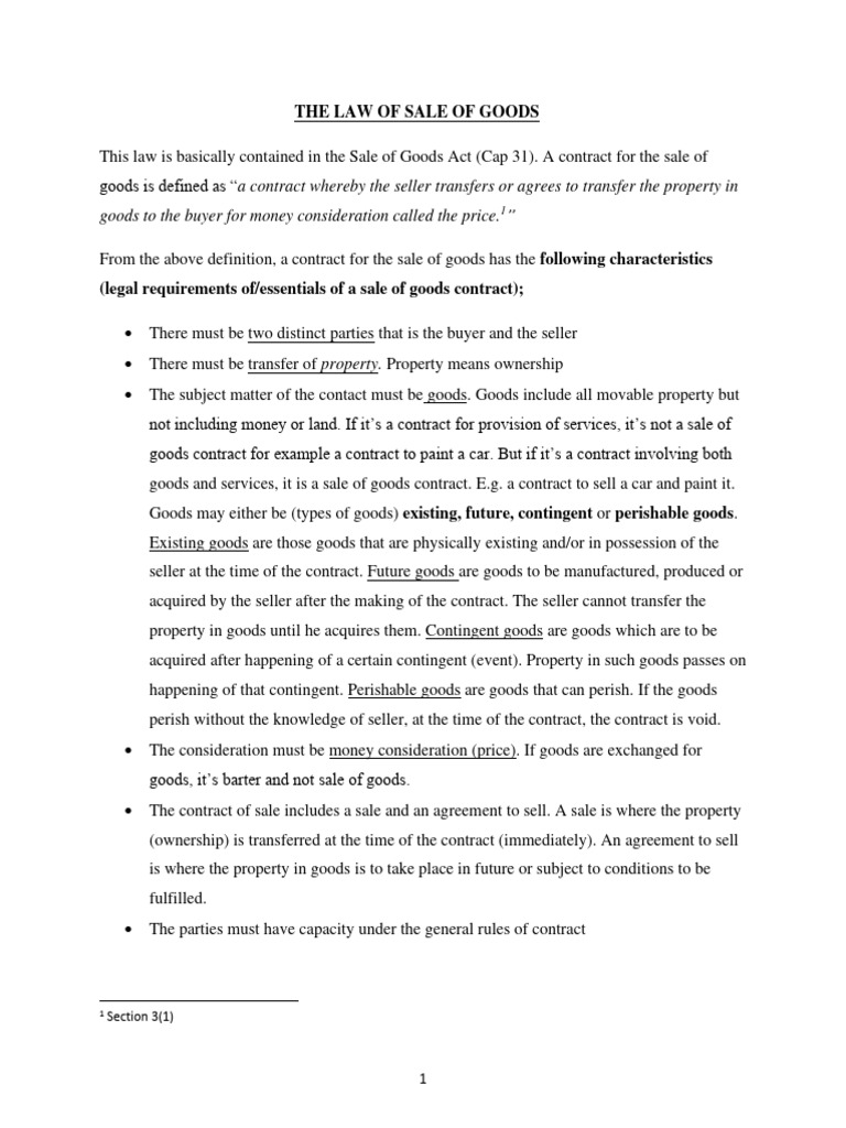 Topic 9 The Law of Sale of Goods | PDF | Implied Warranty | Sales