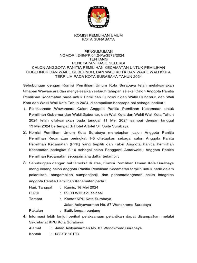 Seleksi Calon Anggota Panitia Pemungutan Suara Untuk Pemilihan Gubernur ... Seleksi Calon Anggota Panitia Pemungutan Suara Untuk Pemilihan Gubernur ...