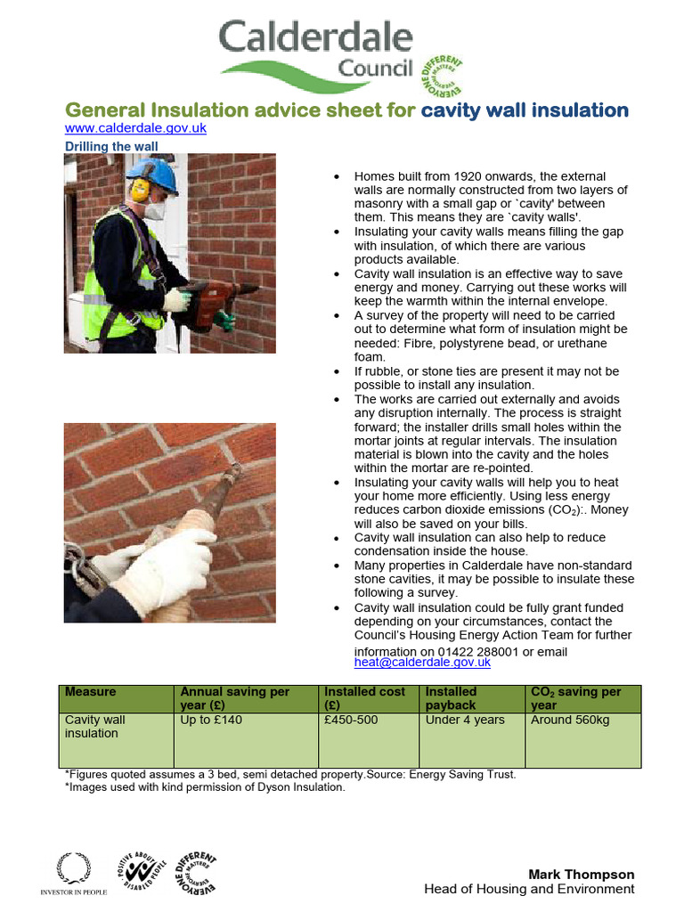 General Insulation Advice Sheet For Cavity Wall Insulation | PDF ...