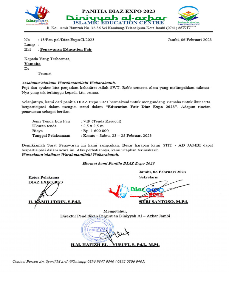 Penawaran Stand Education Fair Diaz Expo 2023 | PDF | Bisnis
