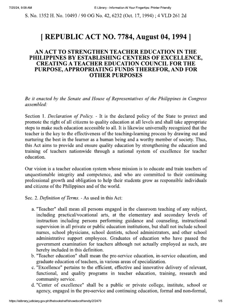 1 RA 7784 Teacher Education Council | PDF