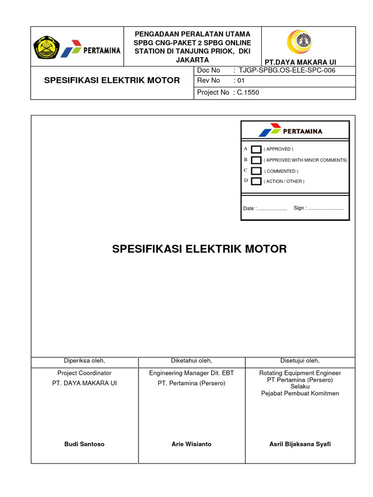 TJGP SPBG - Ms ELE SPC 006 Spesifikasi Elektrik Motor | PDF