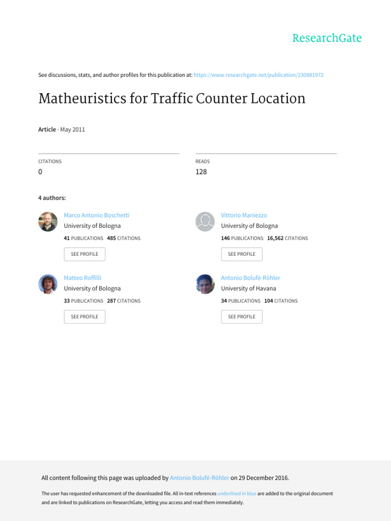 Matheuristics For Traffic Counter Locati | PDF | Metaheuristic ...