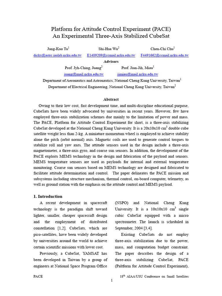 Platform For Attitude Control Experiment (PACE) - An Experimental | PDF