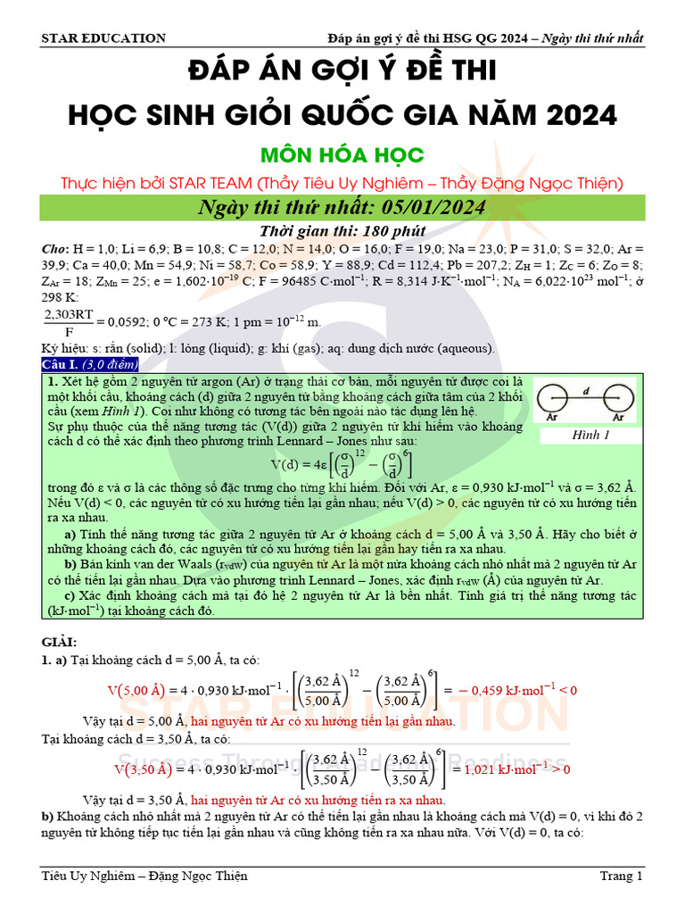 2024 Đáp Án HSG QG Môn Hóa | PDF