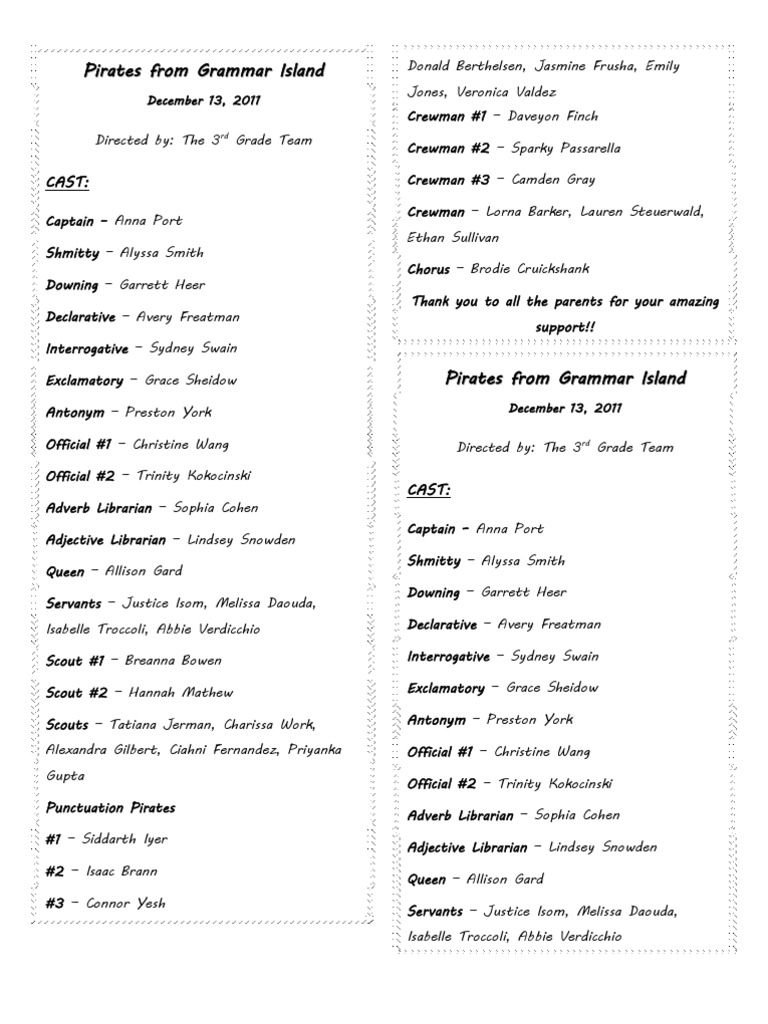 Pirates of Grammar Island Cast List | PDF
