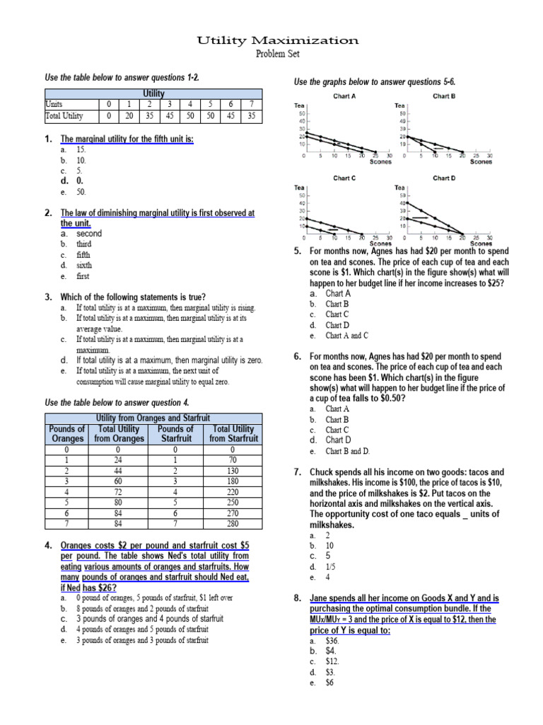 Problem Set Utility Maximization Pdf Utility Consumption Economics