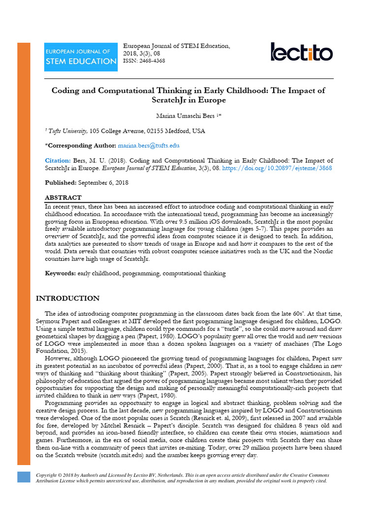 PC-JI-Coding and Computational Thinking in Ear | PDF | Scratch ...