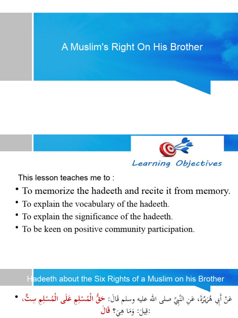 Week 3 Rights of a Muslims to His Brother | PDF | Hadith | Abrahamic ...