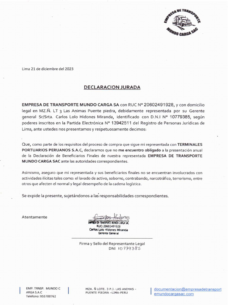 Declaracion Jurada | PDF