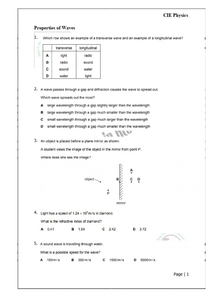 CIE Paper 2 (Light, Wave and Sound) | PDF | Physics | Waves