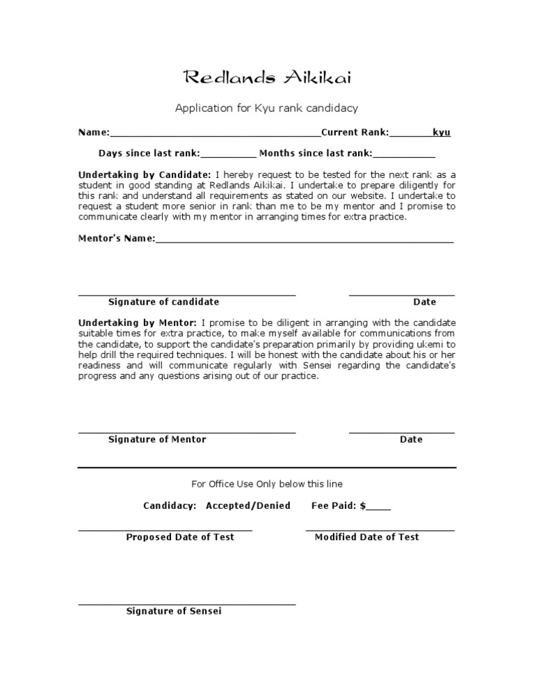 Kyu Rank Application Form | PDF | Career & Growth