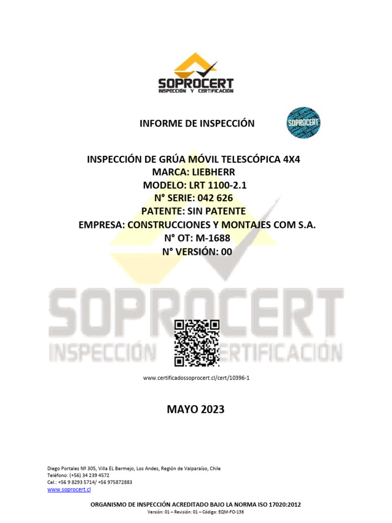Inspección Grúa LRT 1100-2.1 Aprobada | PDF | Negocios