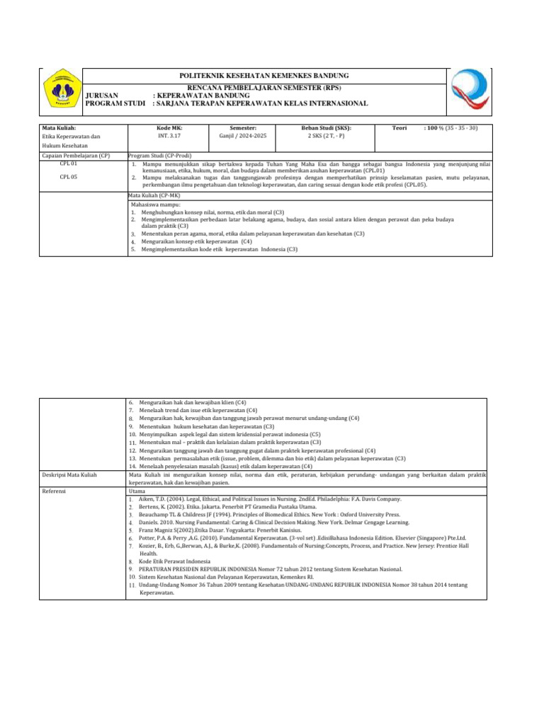 RPS Etika Dan HK Kes ST Gasal 2024-2025 | PDF