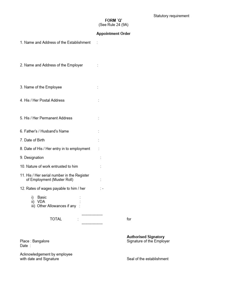 Appointment Order Form Q Template | PDF