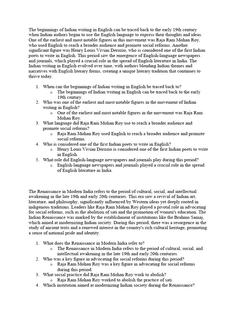 The Beginnings of Indian Writing in English Can Be Traced Back To The ...