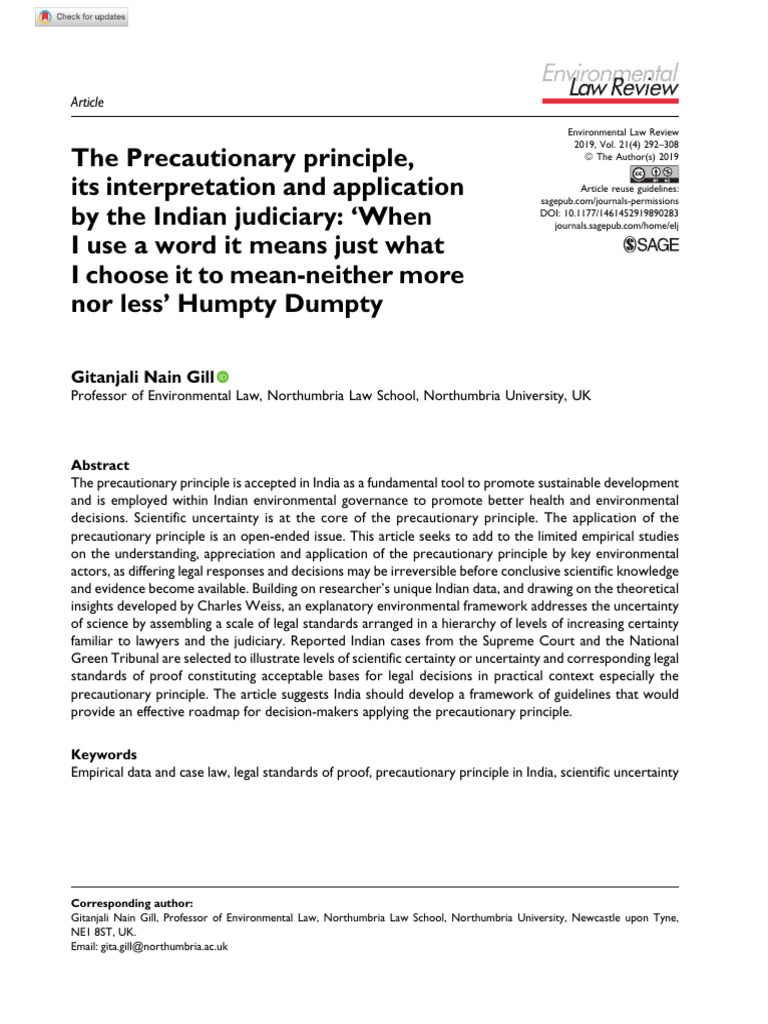 Application of Precautionary Principle by NGT | PDF | Risk ...