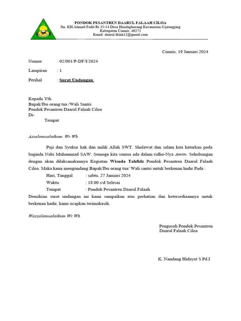 Surat Undangan Wisuda Tahfidz | PDF