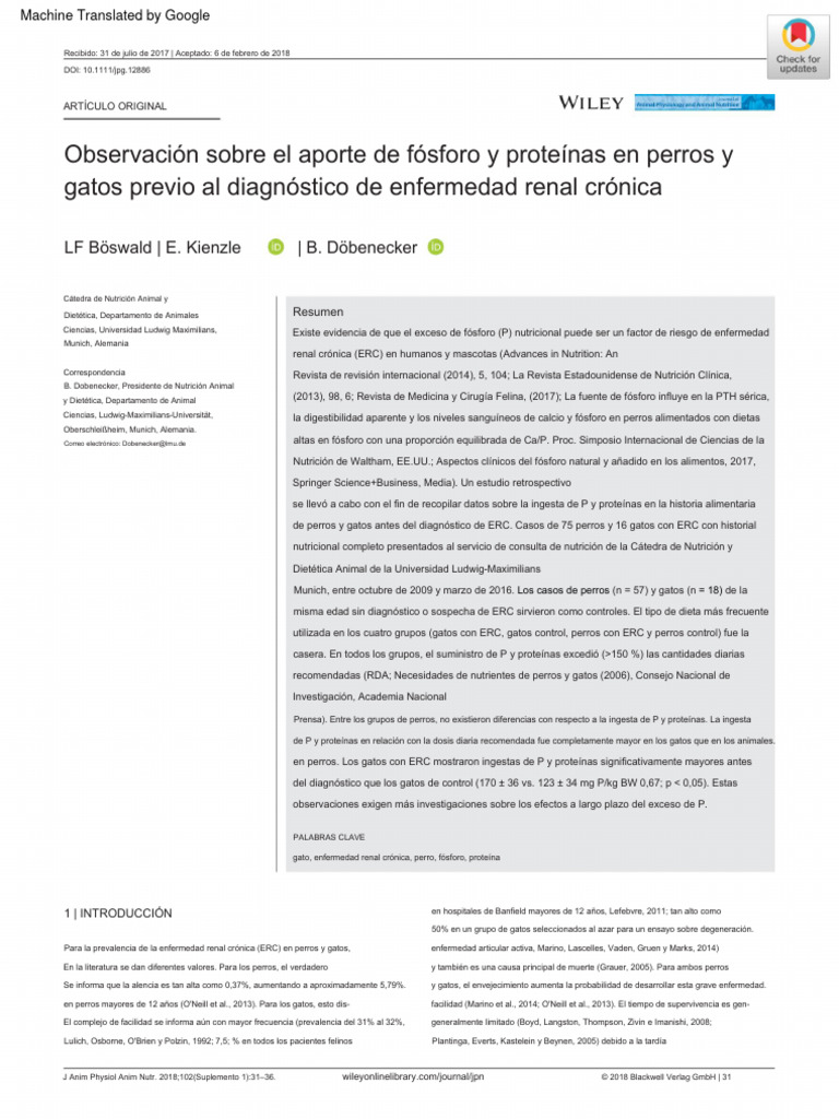 Fósforo y proteínas en perros y gatos con ERC | PDF | Nutrición | Dieta ...