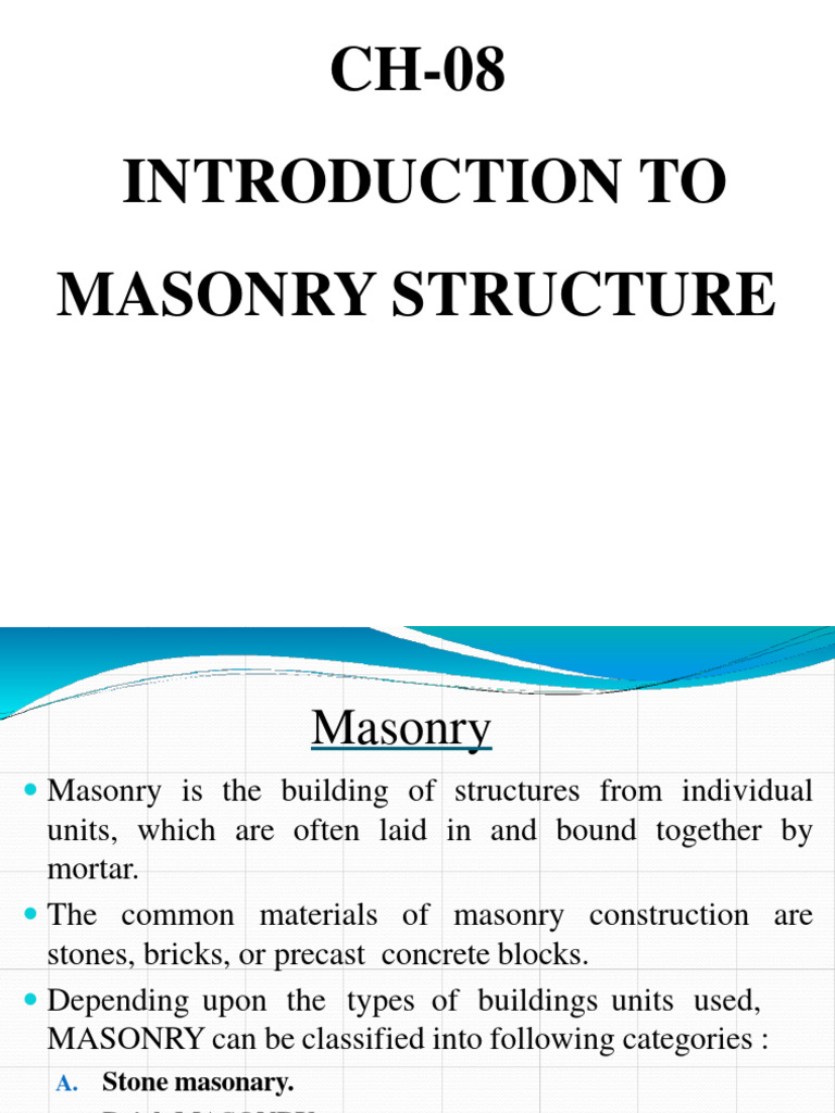 CH 8 Introduction To Mesonary Structure | PDF | Masonry | Brick