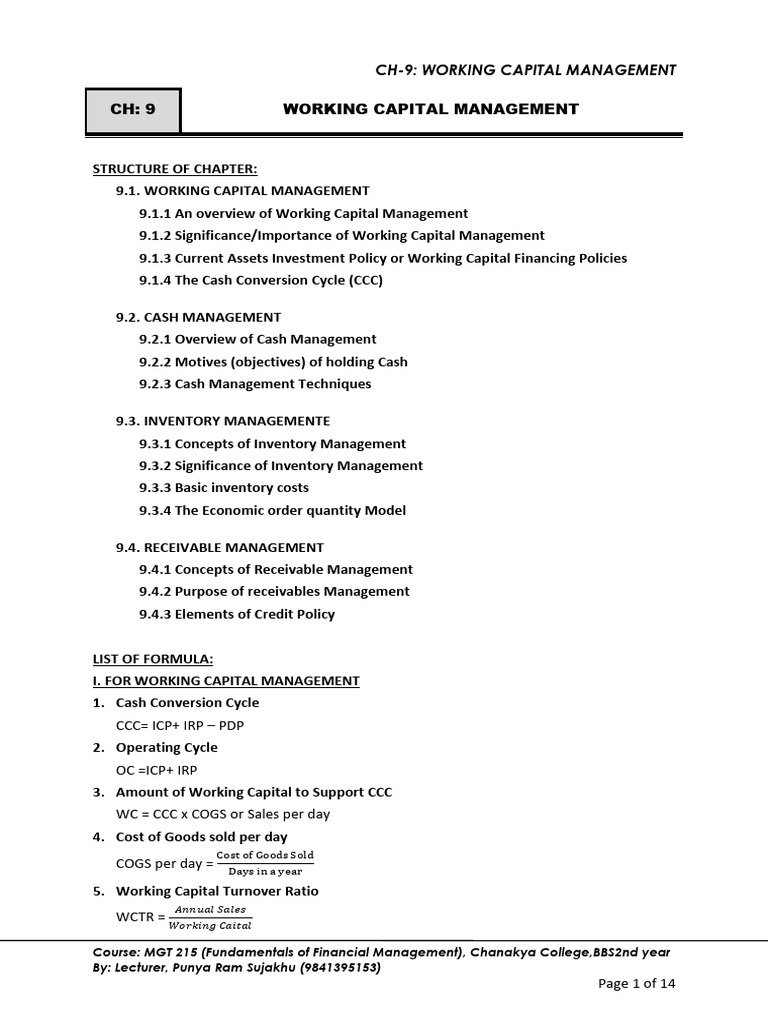 Working Capital Management Overview | PDF | Working Capital | Inventory