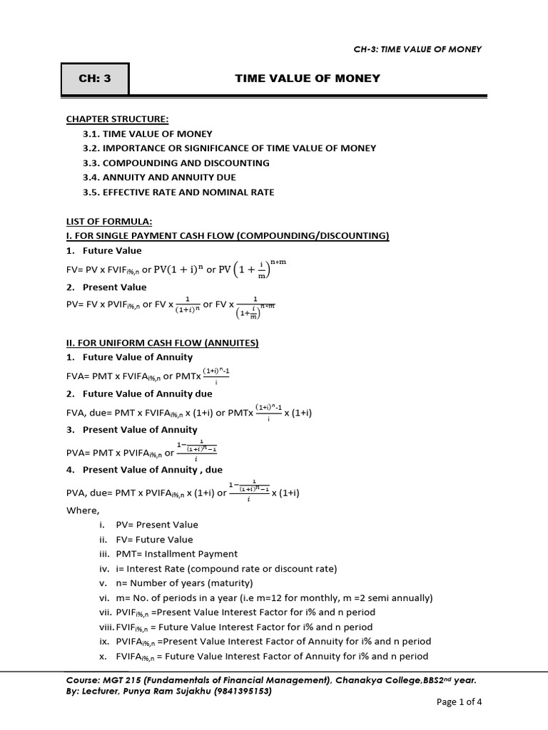 MGT215-CH3-Time Value of Money-Theories and Formula | PDF | Time Value Of Money | Present Value
