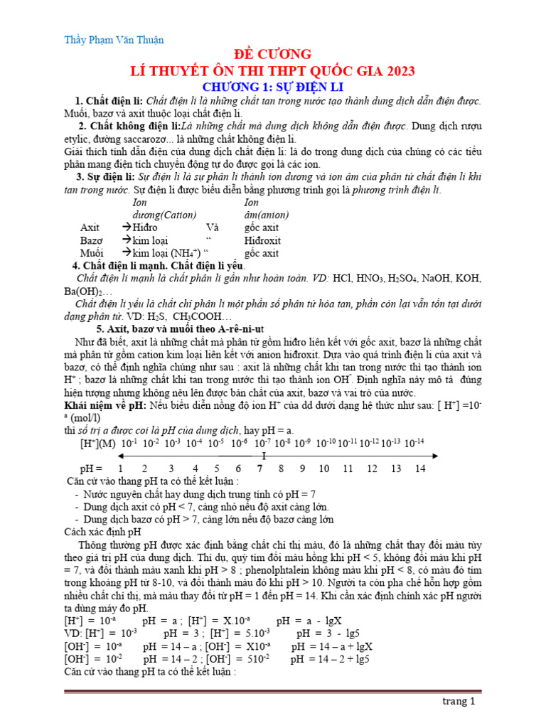 Ly Thuyet Hoa Hoc THPT Quoc Gia 2023 | PDF